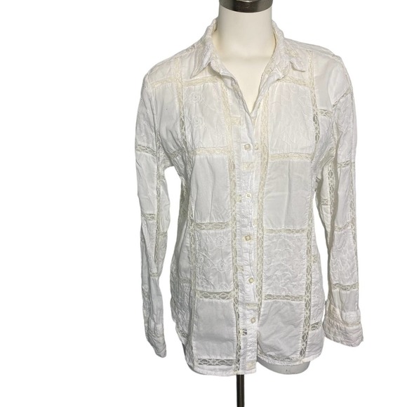 Sundance | Tops | Sundance Lace Trim 0 Cotton Button Down Shirt | Poshmark